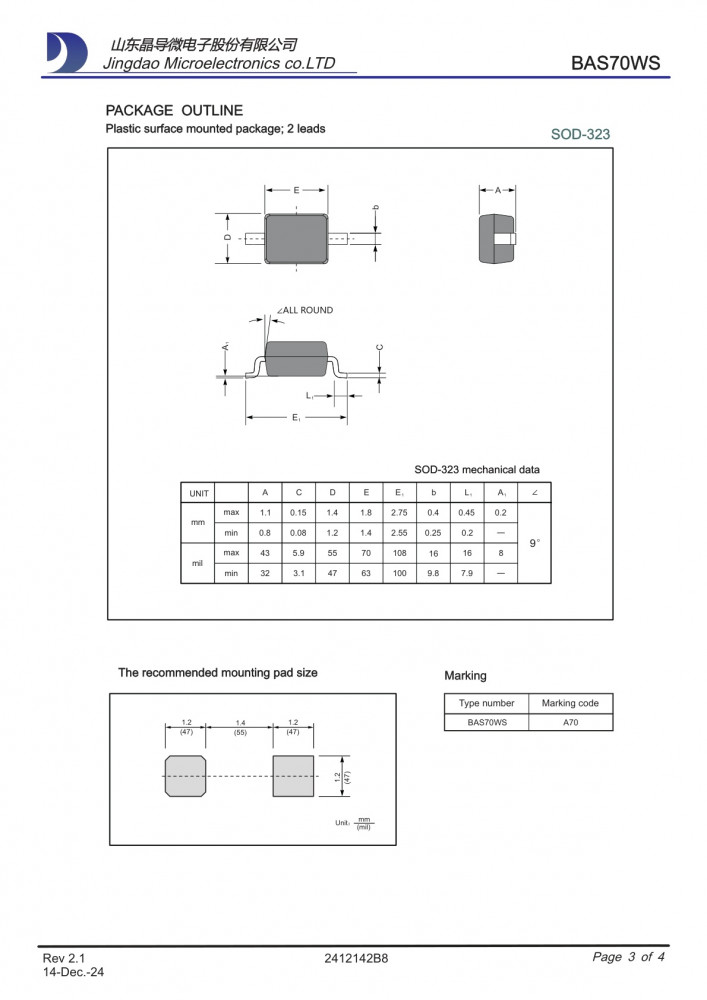 BAS70WS datasheet page 3