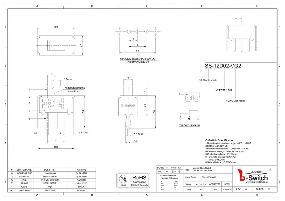G-Switch SS-12D02-VG2 technical drawing