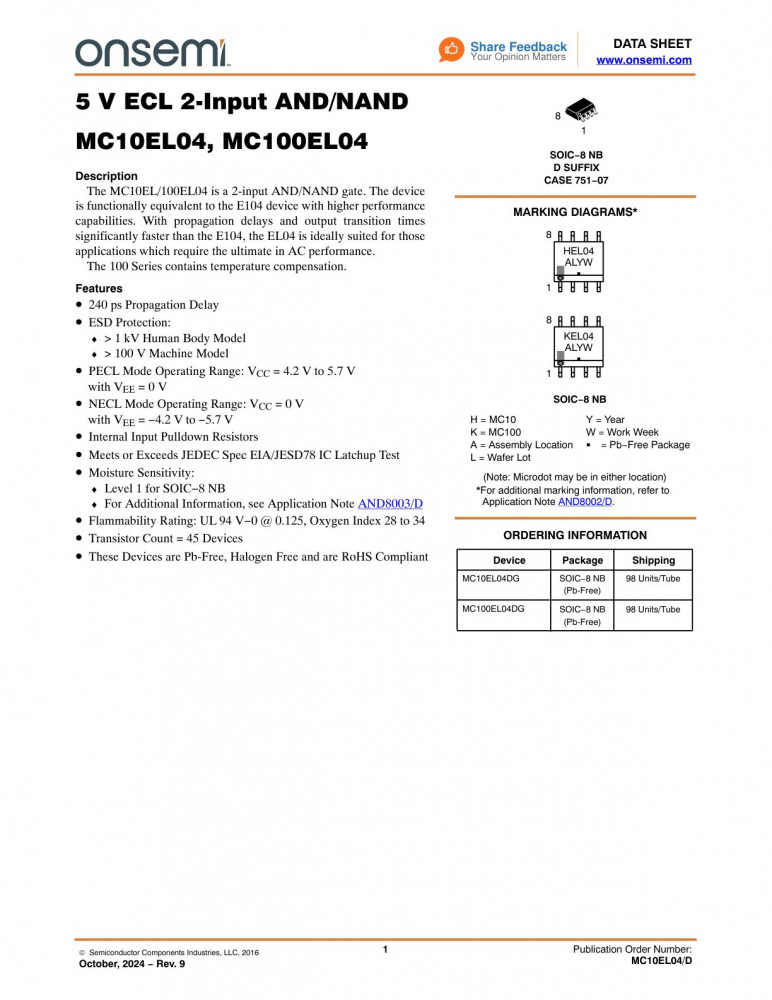 MC100EL04 datasheet page 1