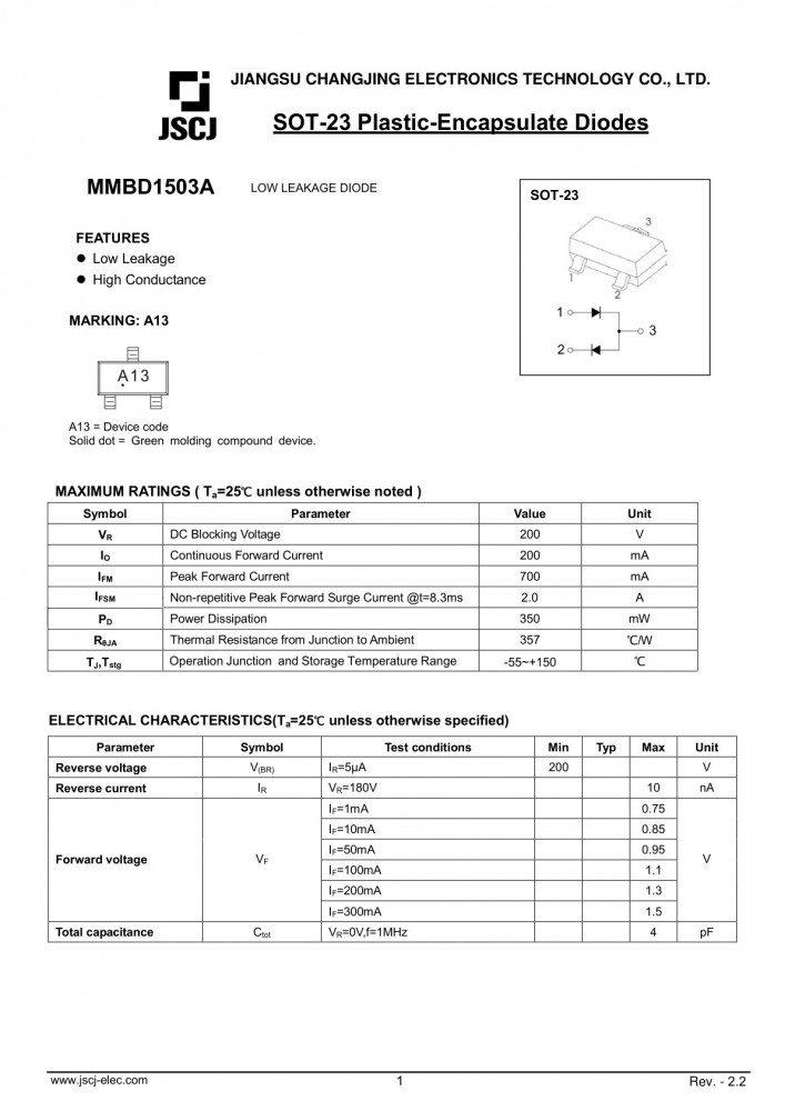 MMBD1503 datasheet page 1