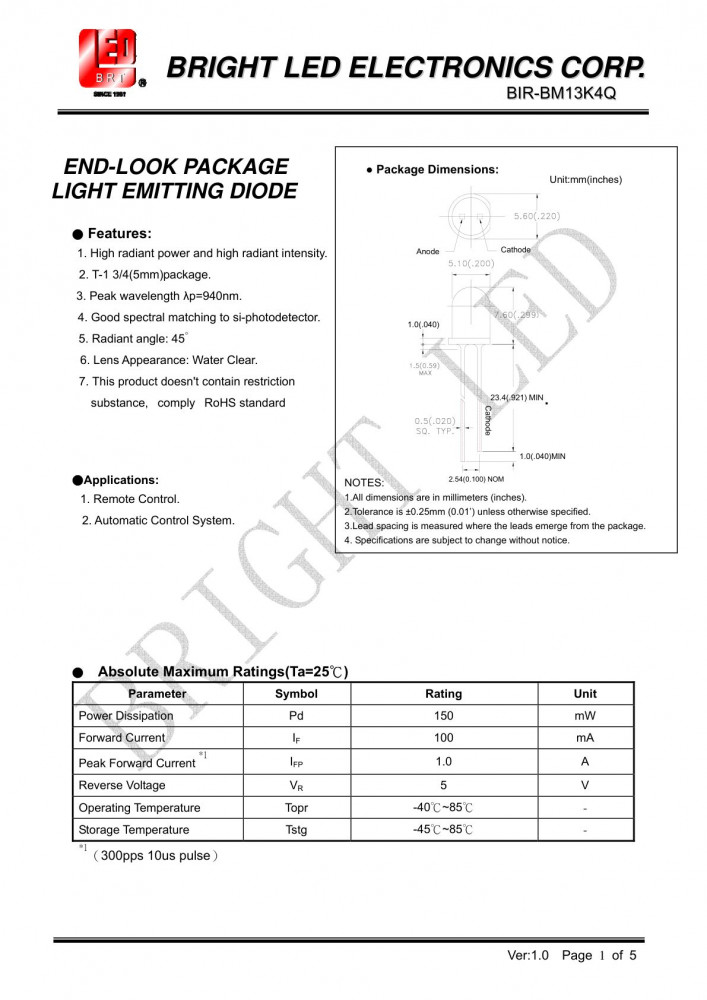 BIR-BM13K4Q datasheet page 1