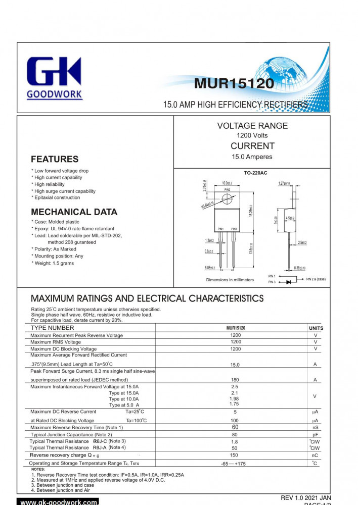 GOODWORK MUR15120 datasheet page 1