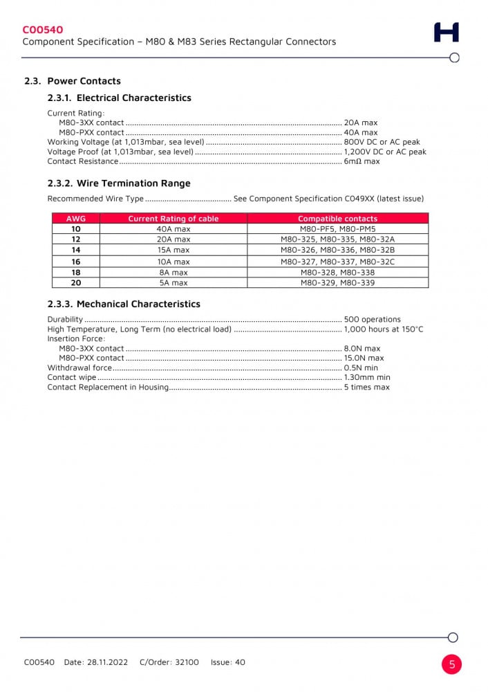 Harwin Datamate specification page 5