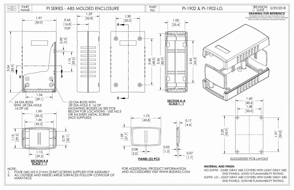 PI-1902-LG enclosure product drawing