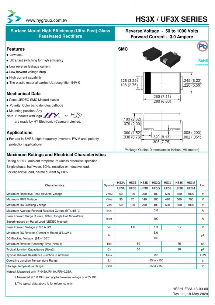 HY Elec UF3J datasheet page 1
