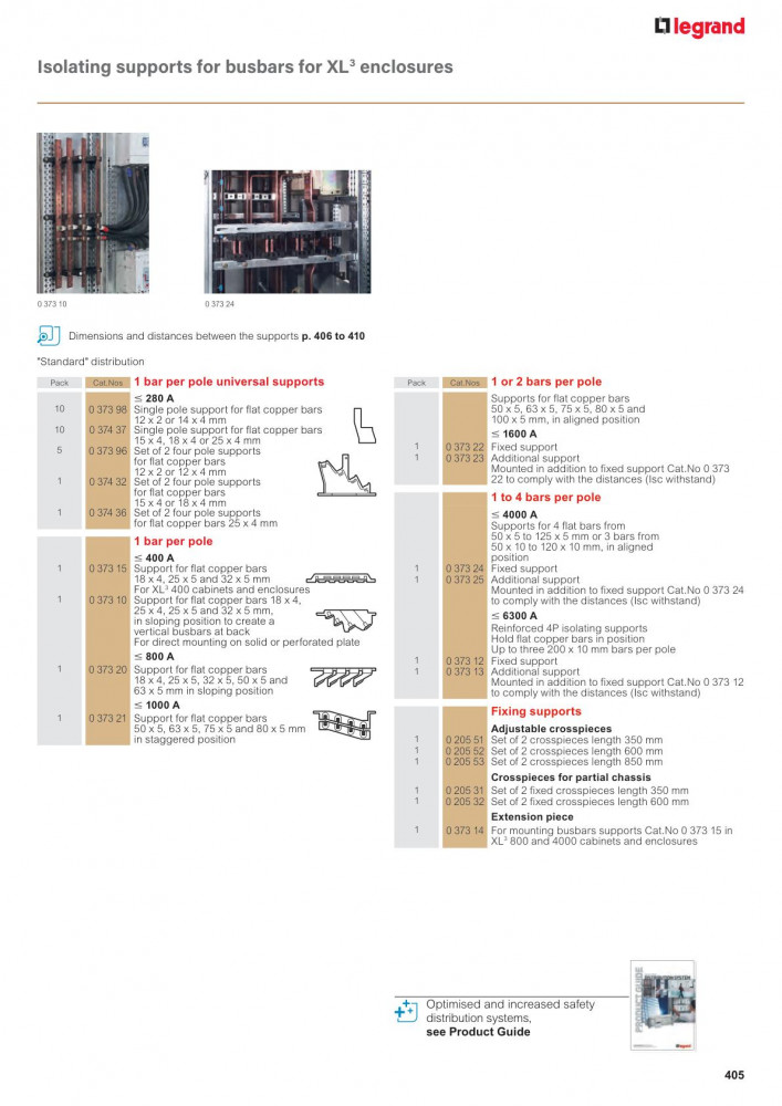 Legrand catalogue page visual for busbar support references