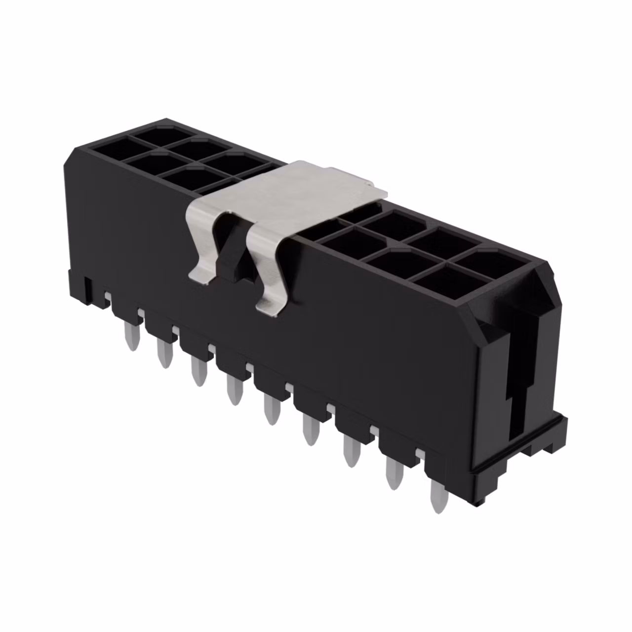 Micro-Fit 3.0 Vertical Header, 3.00mm Pitch, Dual Row, 18 Circuits, Straight Tail, with PCB Polarizing Peg, 2.54µm Matte Tin Plating, Glow-Wire Capable, Black, Tape and Reel, with Pick and Place Cap for sale