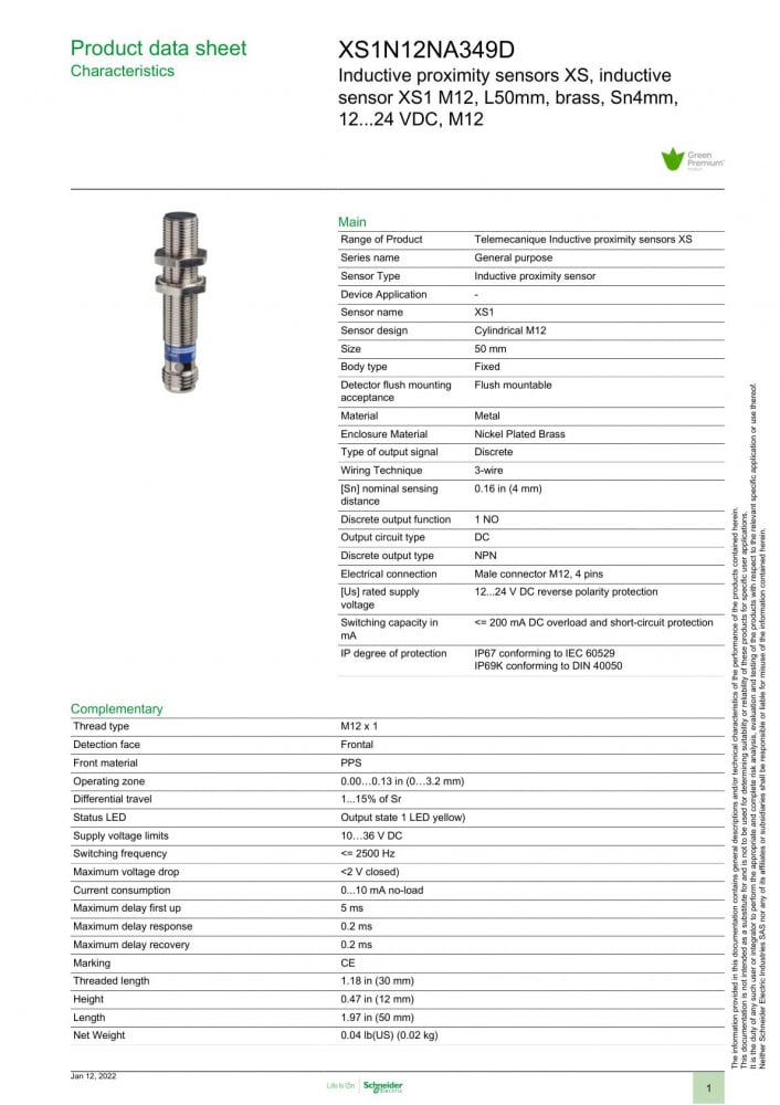 XS1N12NA349D technical document page 1