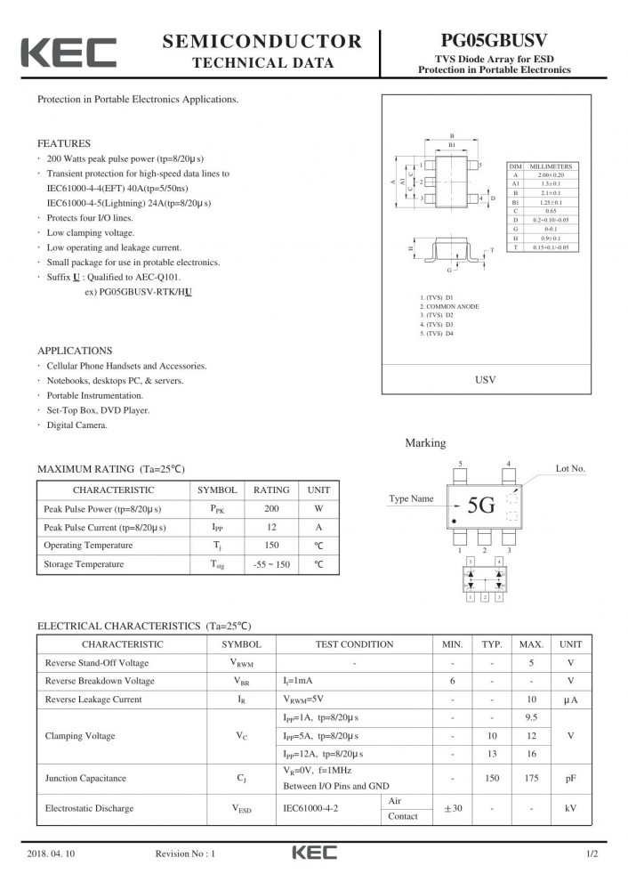 PG05GBUSV-RTK/H datasheet page 1