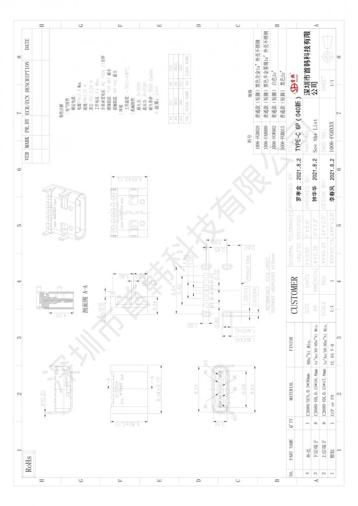 TYPE-C 6P(040) specification page 6