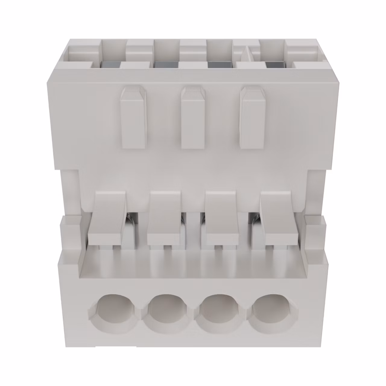 Appli-Mate RAST 2.5 IDT Housing, 2.50mm Pitch, Female, 4 Circuits, Beaded Terminal, Position Keys A & E Removed, Slotted Endwalls, Polarizing Rib Between Circuits 3 & 4 for sale