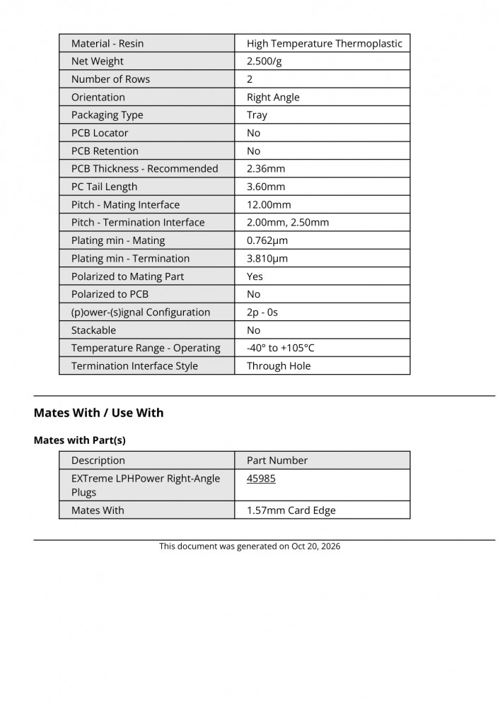 Technical document page 3 for MOLEX 459842921