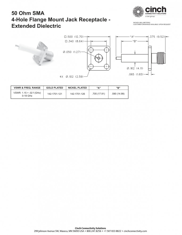 CINCH 142-1701-126 technical drawing page 1