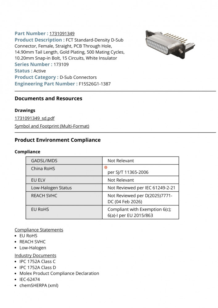 MOLEX 1731091349 technical document page 1