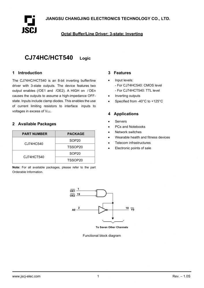 CJ74HC540AGN datasheet page 1