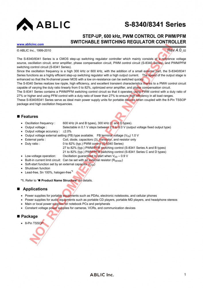 S-8340/8341 datasheet page 1