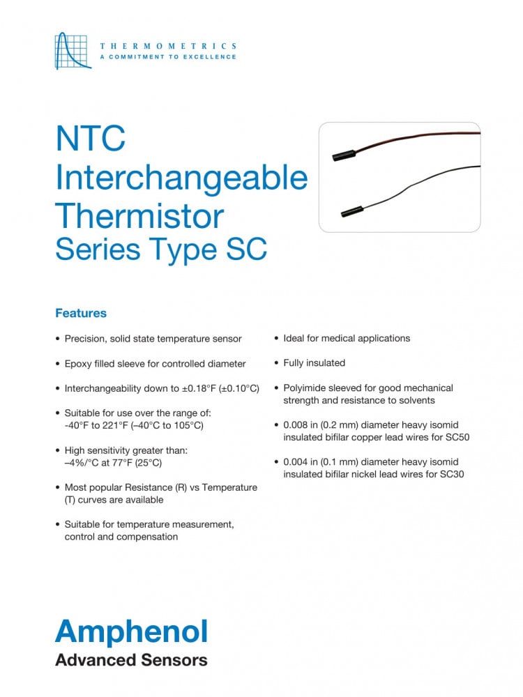 Amphenol Type SC thermistor documentation page 1