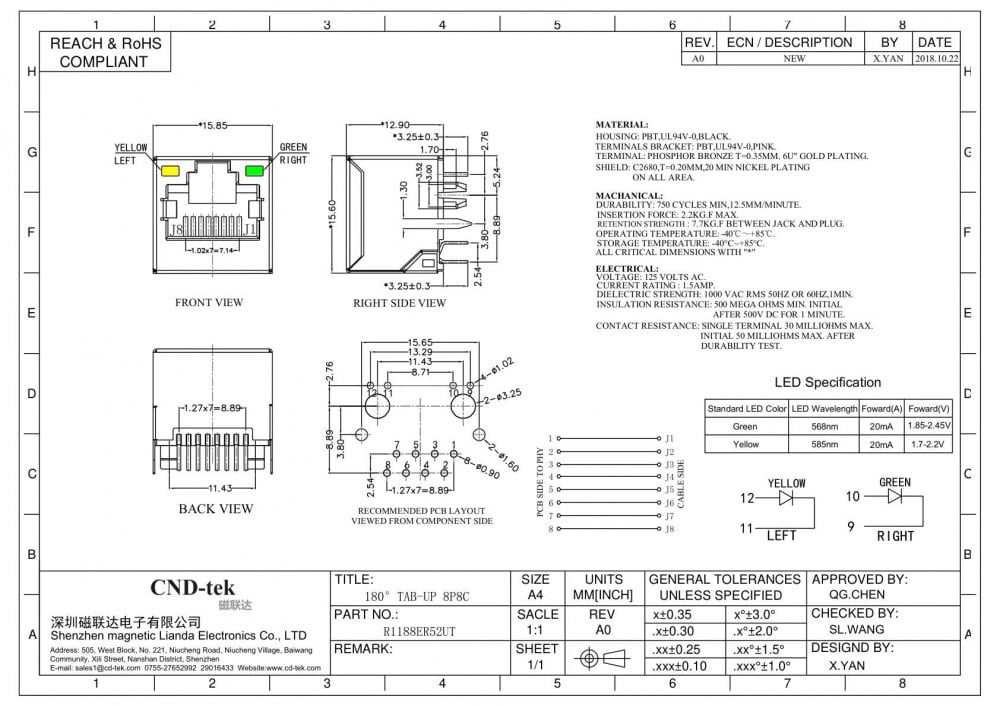 CND-tek R1188ER52UT technical drawing