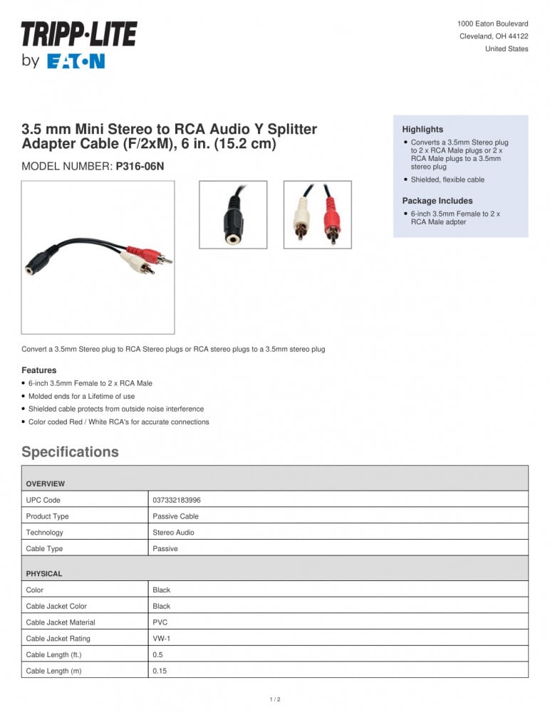 EATON P316-06N technical document page 1