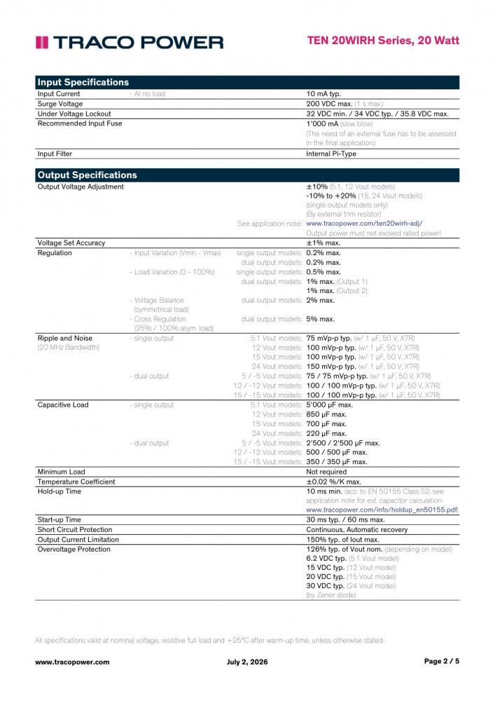 TEN 20WIRH technical document page 2
