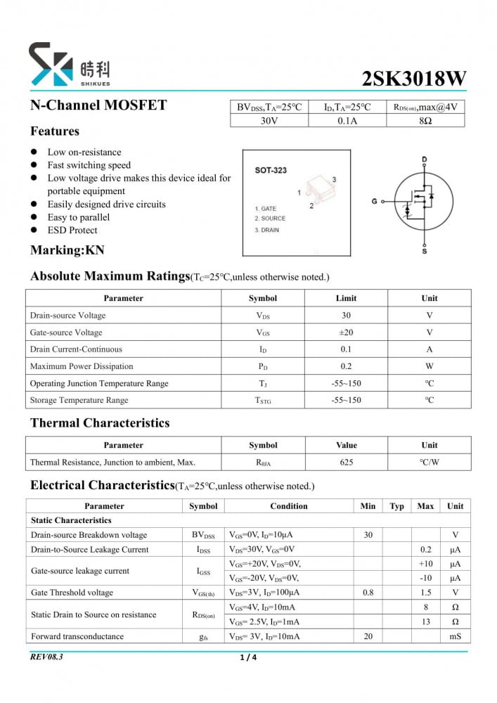 2SK3018W datasheet page 1