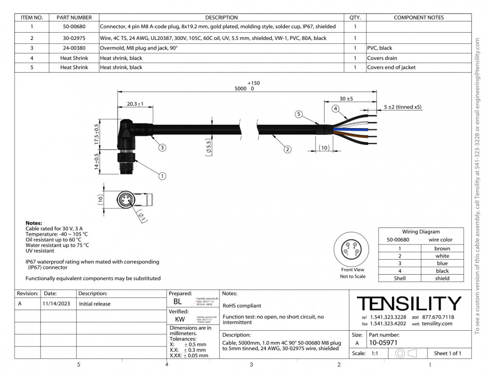 Tensility International 10-05971 product drawing and wiring reference