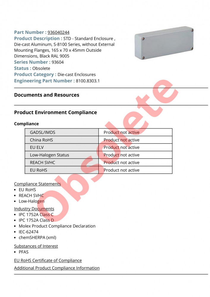 Technical document page 1 for MOLEX 936040244