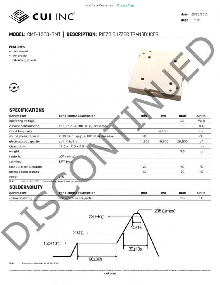 CMT-1303-SMT-TR datasheet page 1