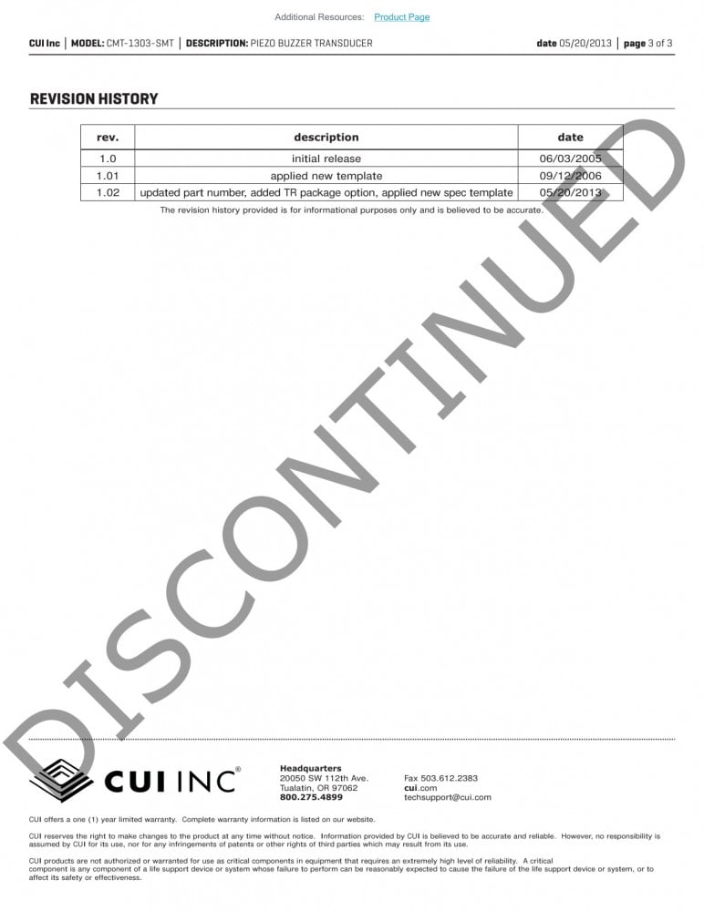 CMT-1303-SMT-TR datasheet page 3