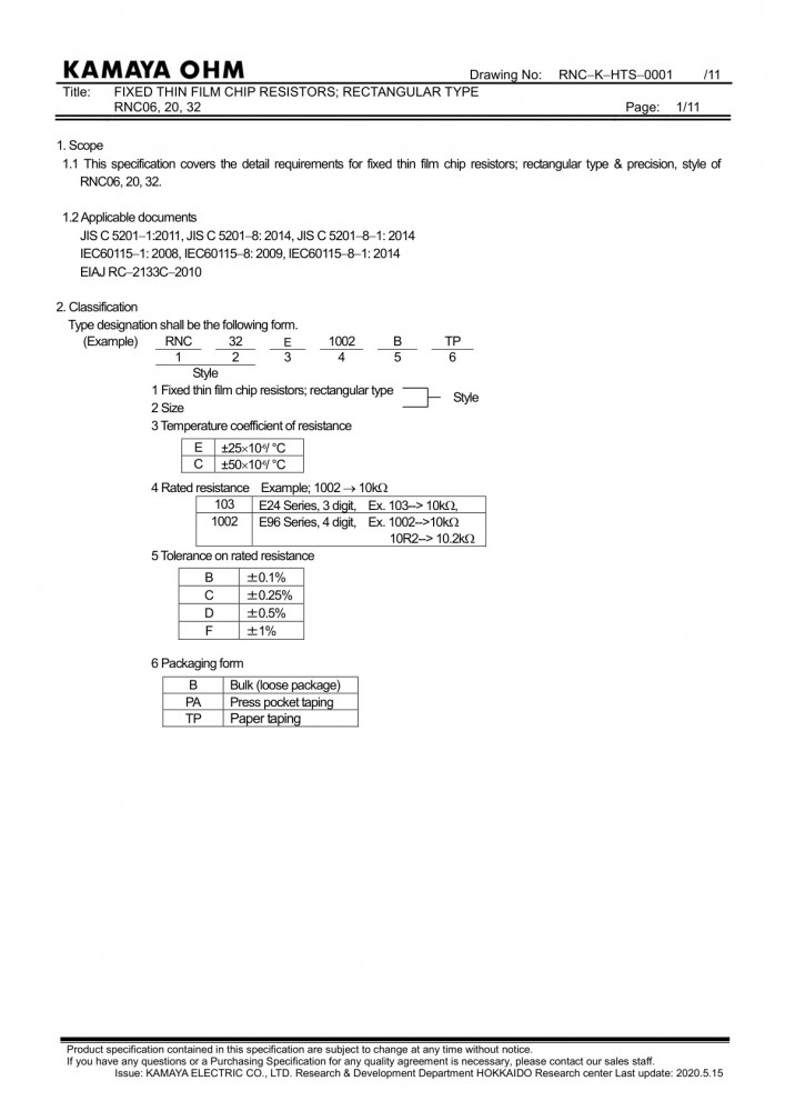 KAMAYA RNC20 datasheet page 2