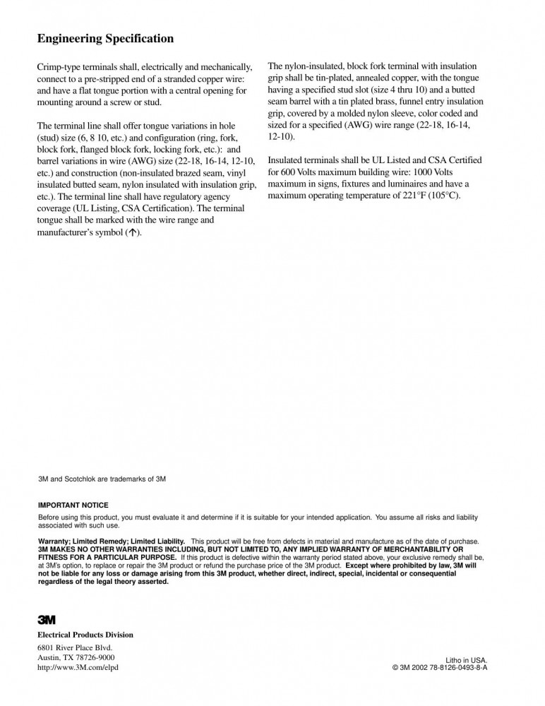 3M Scotchlok installation information and specifications