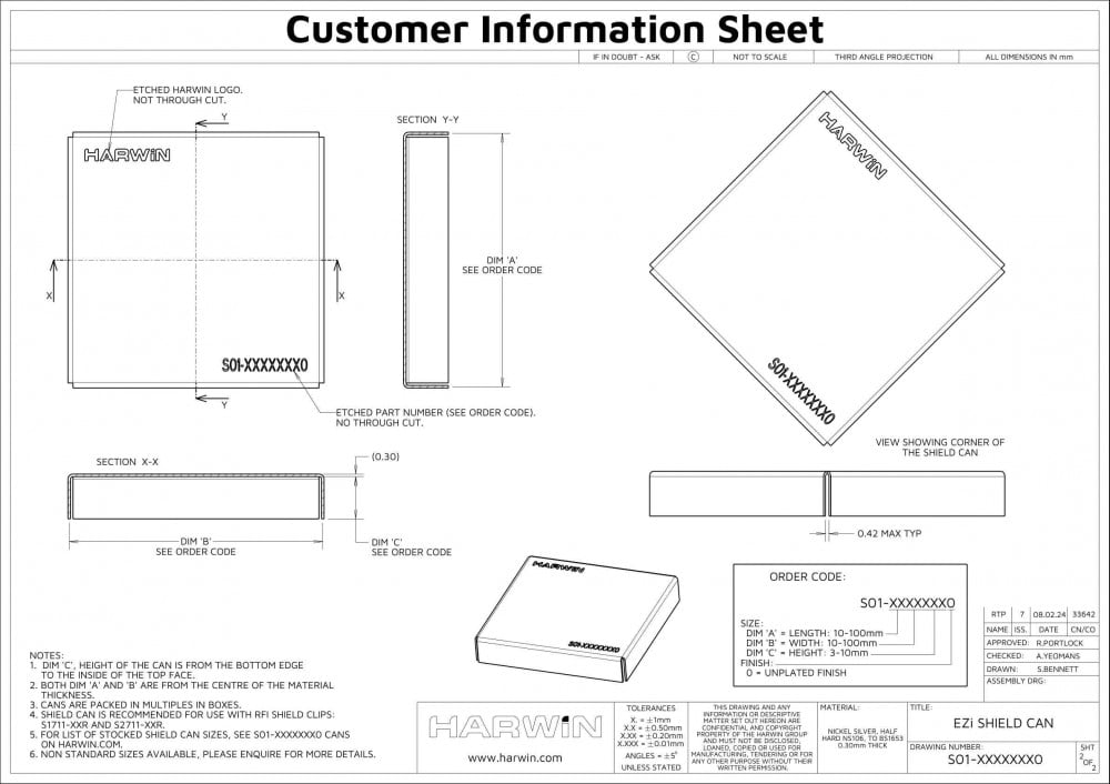 Harwin S01-30200500 customer information sheet