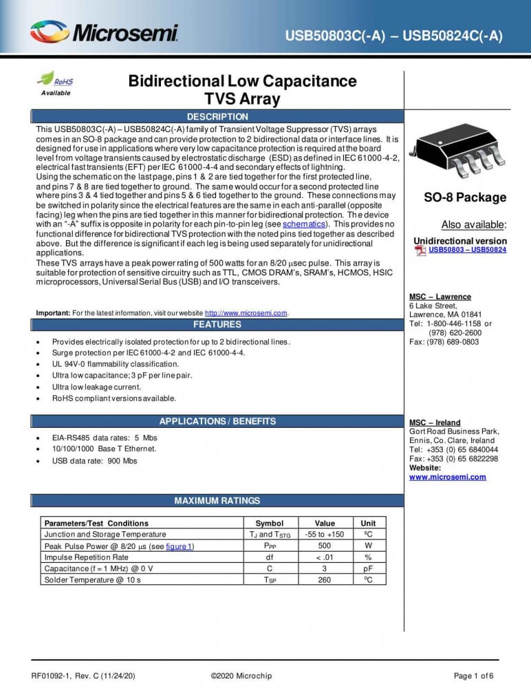 USB50805CE3/TR7 datasheet page 1