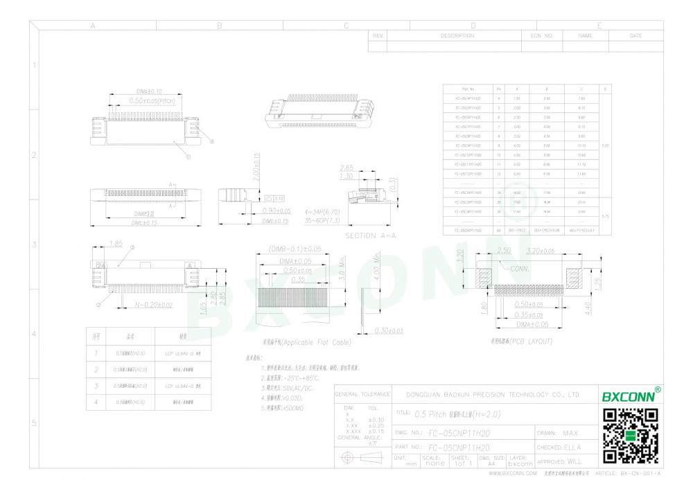 BXCONN FC-05C26P11H20 technical drawing preview