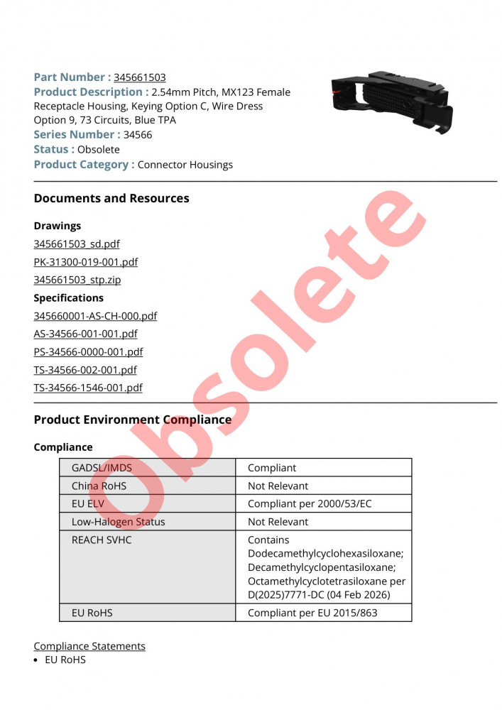 MOLEX 345661503 technical document image, page 1