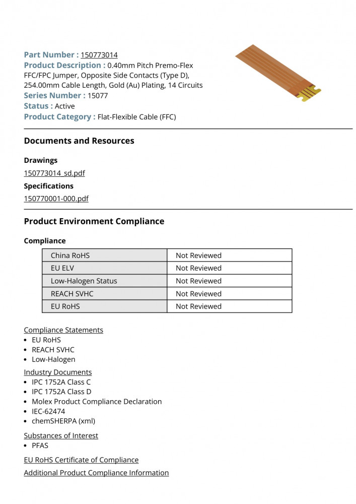 MOLEX product specification document page 1