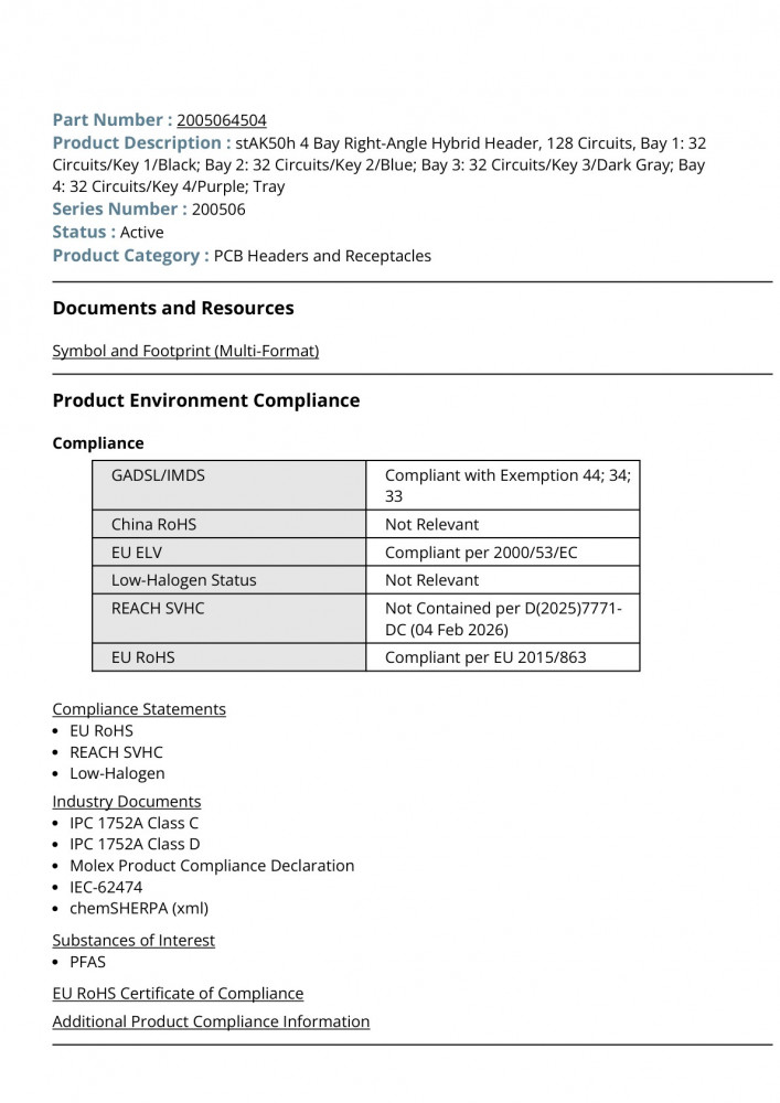 MOLEX 2005064504 product document page 1