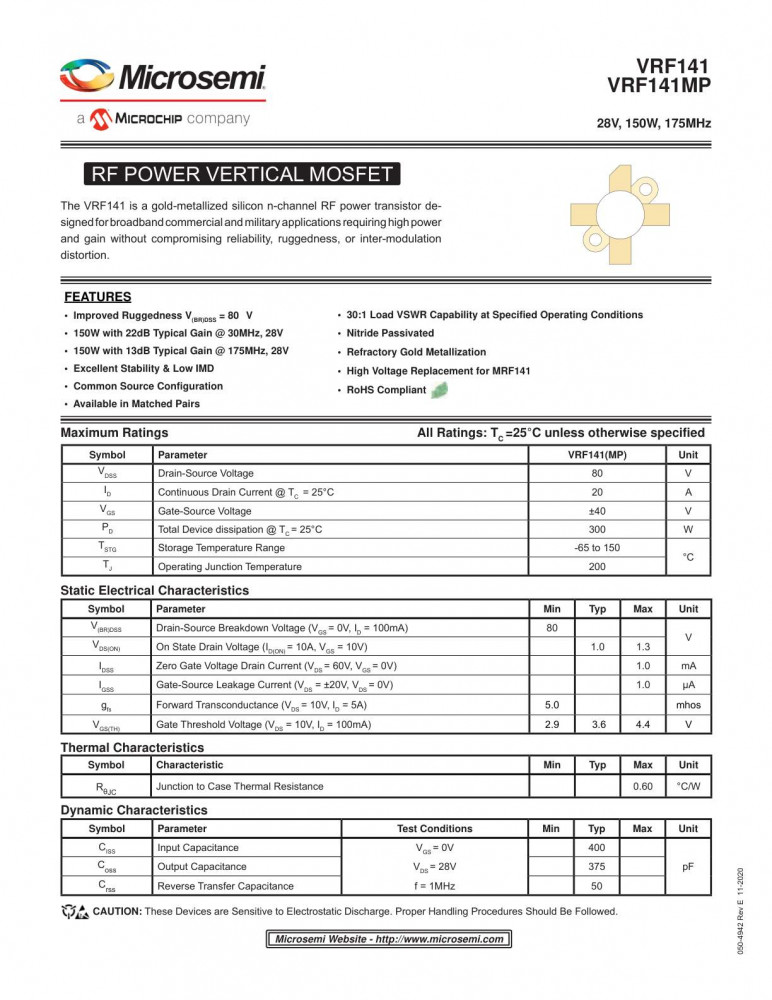 VRF141 datasheet page 1