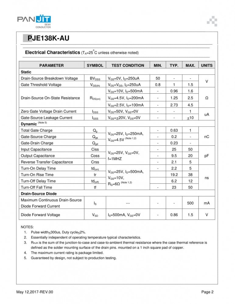 PJE138K-AU datasheet page 2