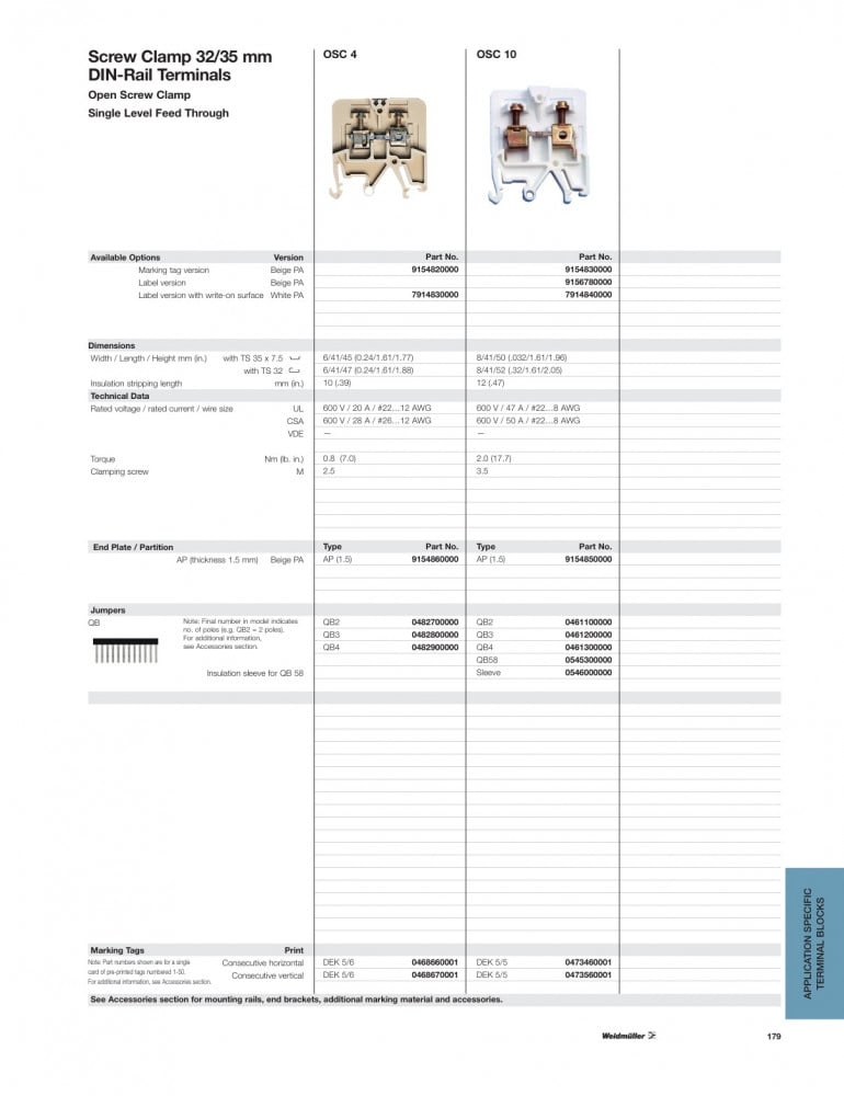 WEIDMULLER OSC screw clamp DIN-rail terminal document preview