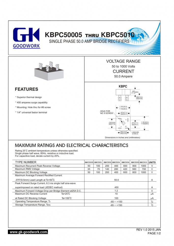 GOODWORK KBPC5010 datasheet page 1