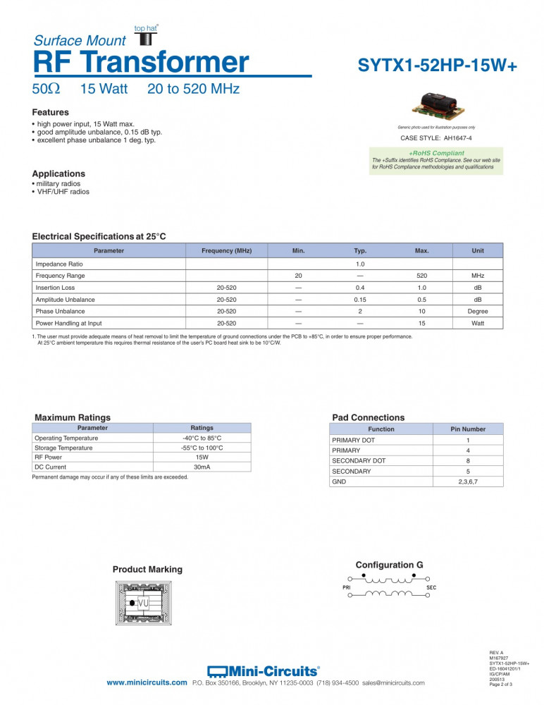 SYTX1-52HP-15W+ technical document page 2