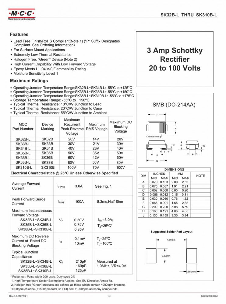MCC SK310B-LTP datasheet page 1