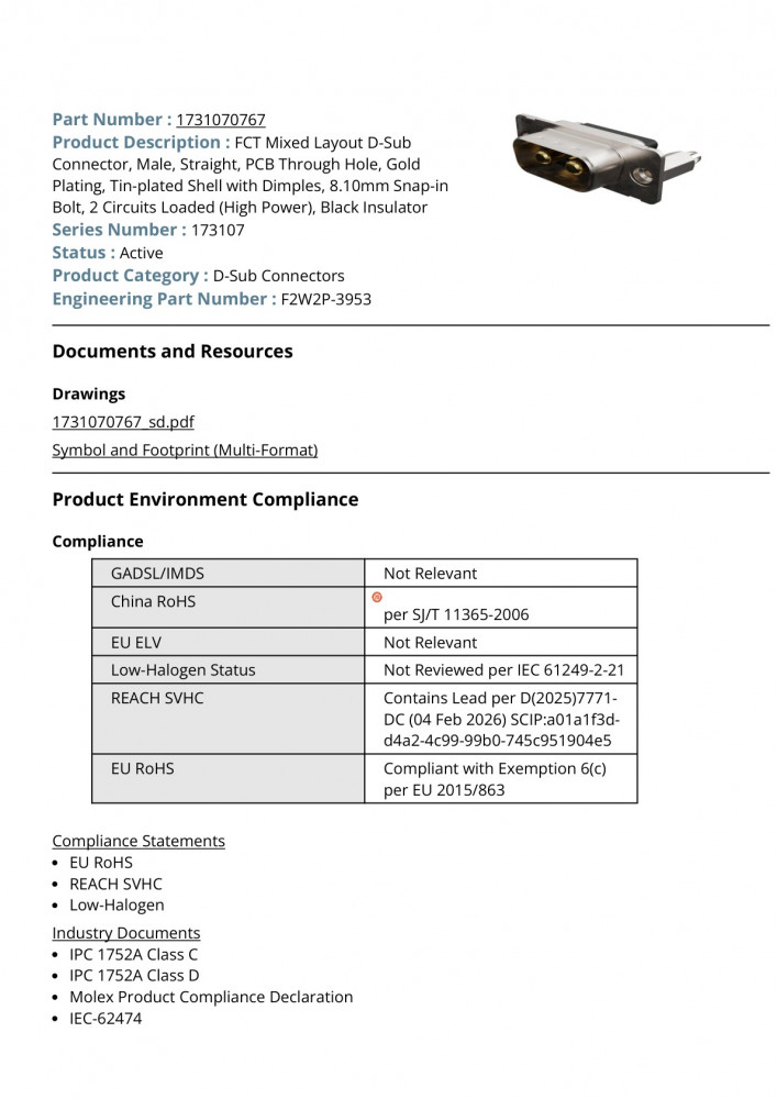 MOLEX 1731070767 product drawing page 1