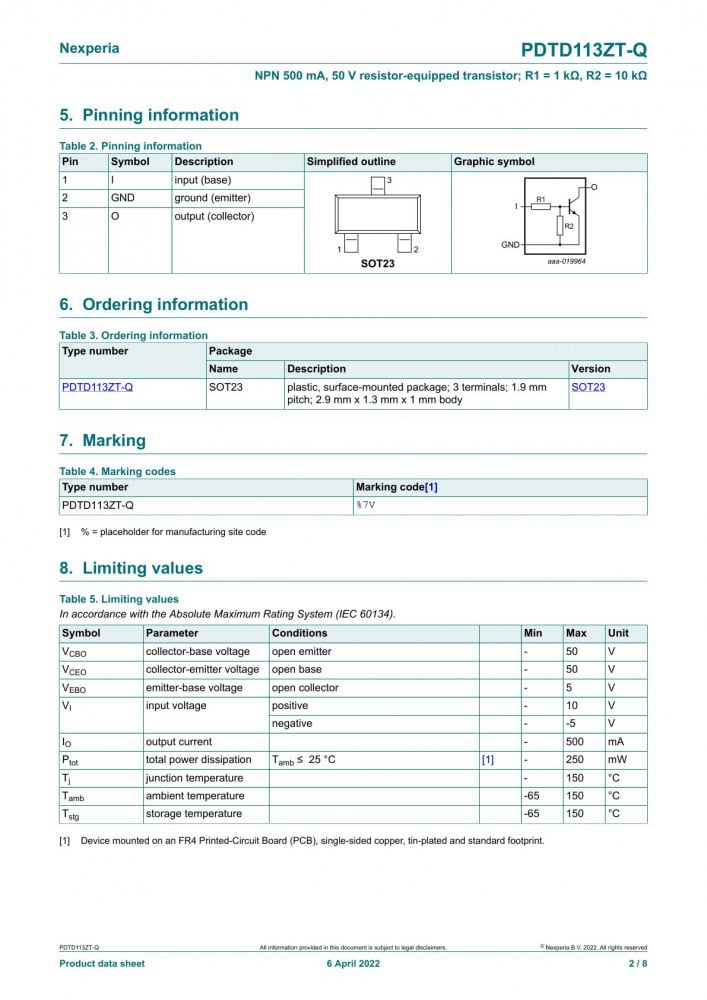 PDTD113ZT-QR datasheet page 2