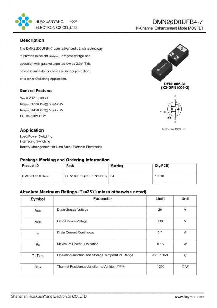DMN26D0UFB4-7-HXY datasheet page 1