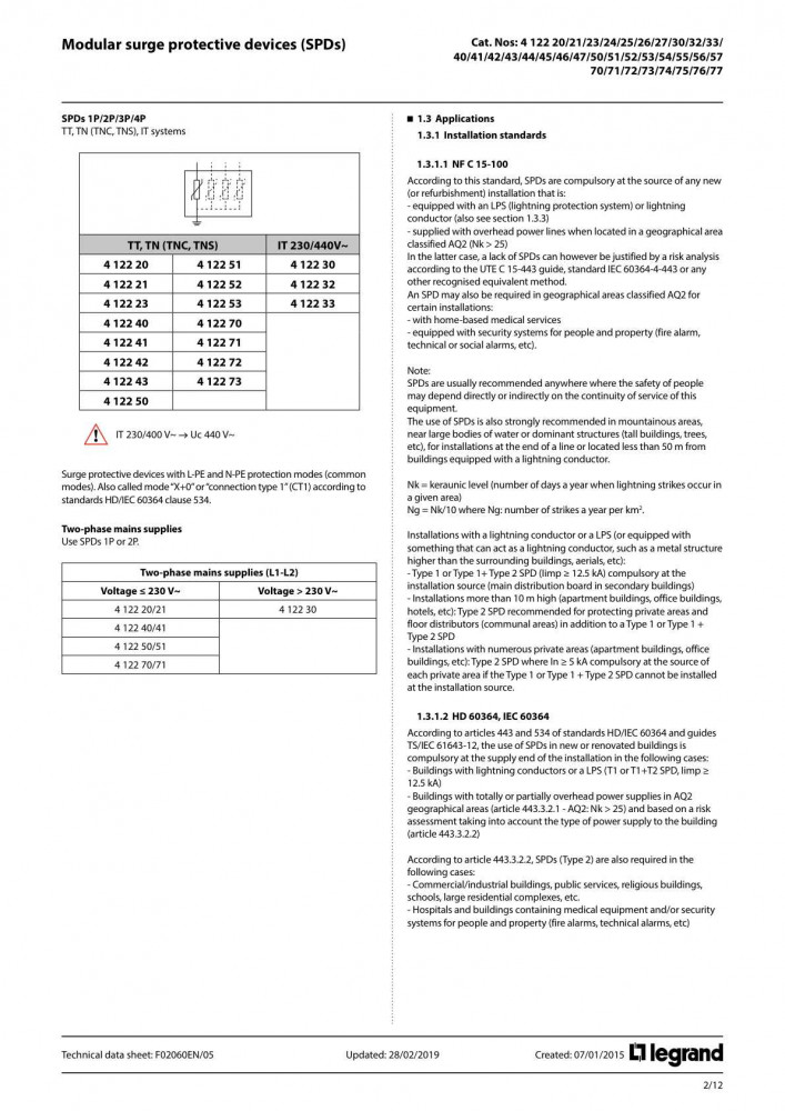 Legrand SPD technical document page 2