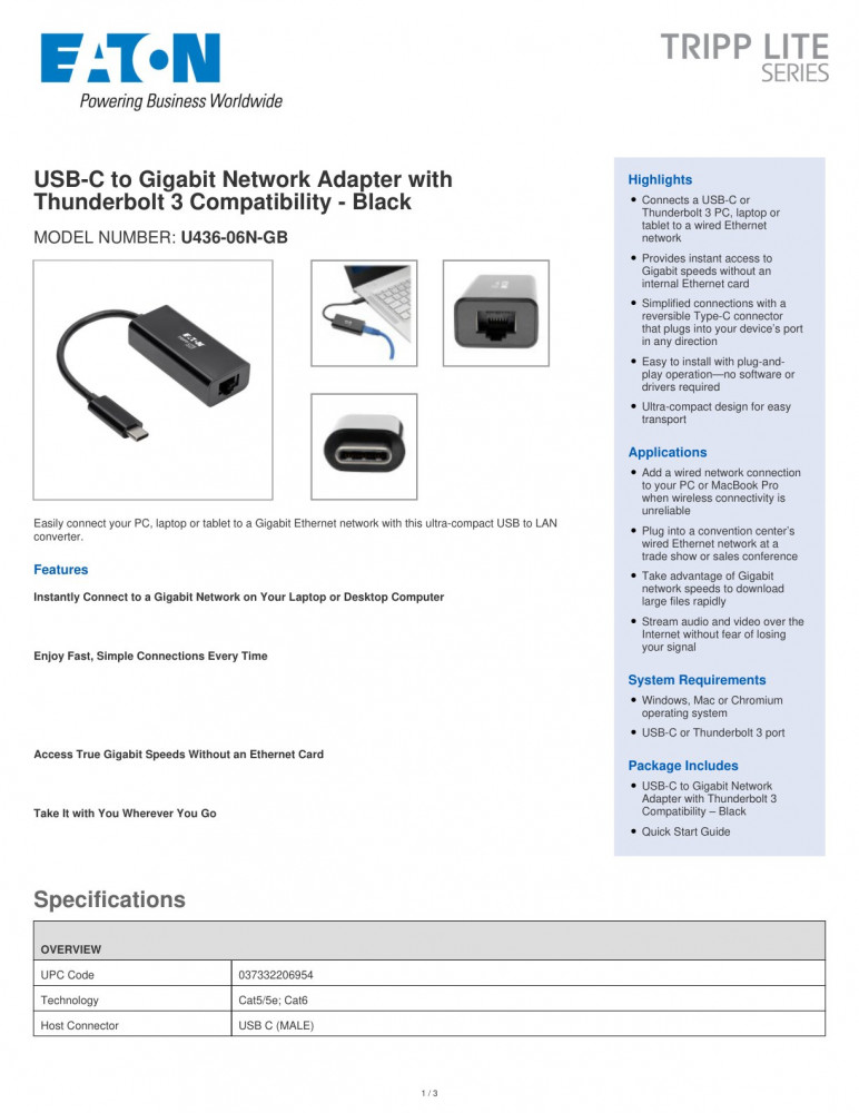 U436-06N-GB technical document, page 1
