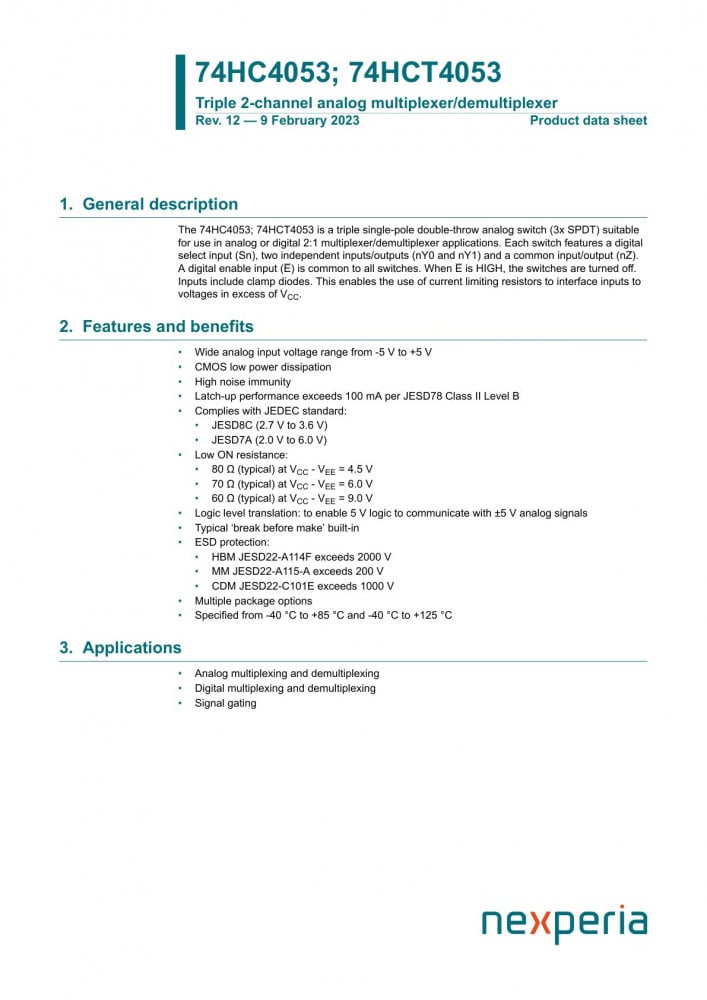 74HCT4053BZX datasheet page 1