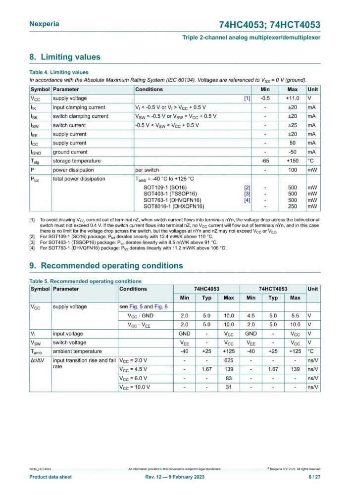 74HCT4053BZX datasheet page 6